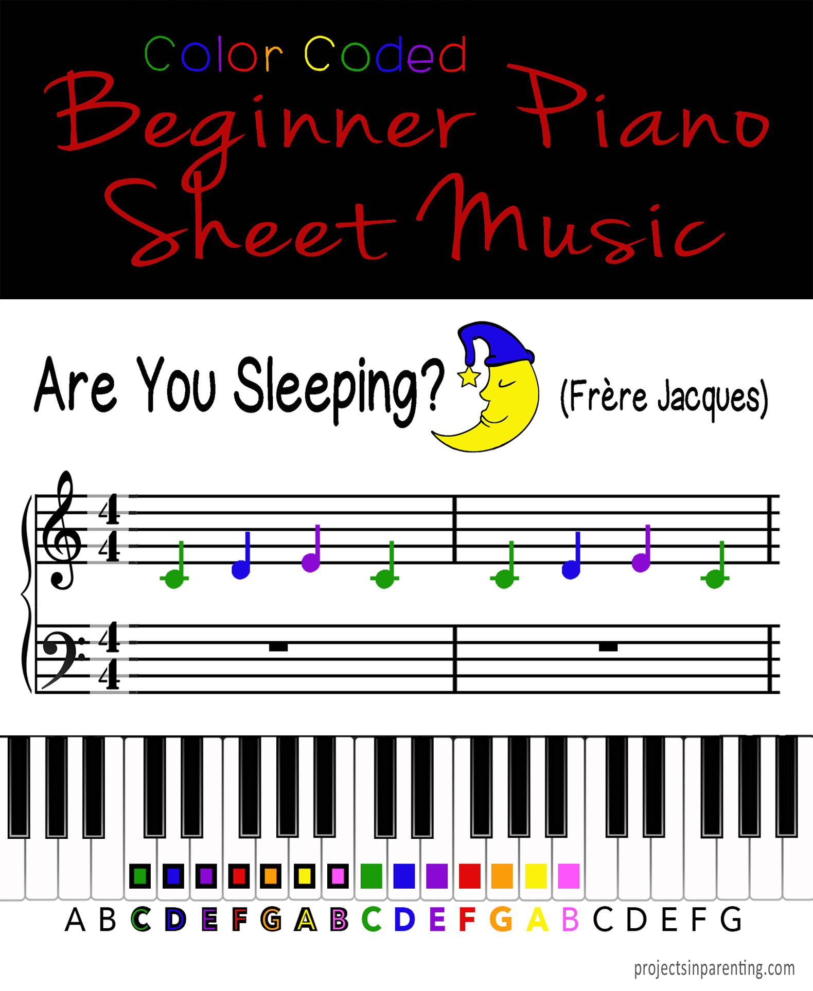 Color-Coded Beginner Piano Music Book | Projects In Parenting